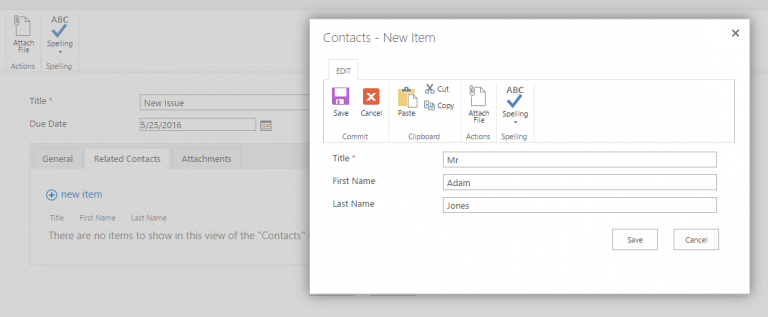 Creating related items on a new item form via a non-grid related items ...